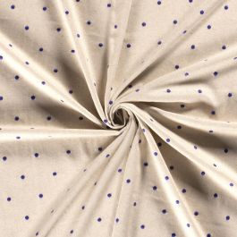 Tissu toile lin viscose écru pois brodé bleu
